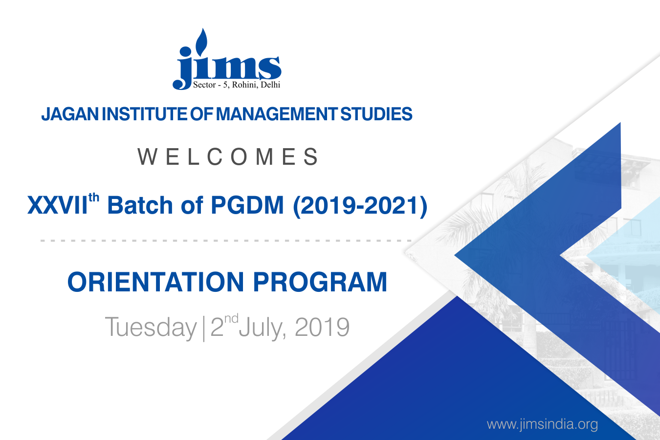 JIMS Rohini Welcomes XXVIIth Batch of PGDM (2019-2021) | JIMS Rohini